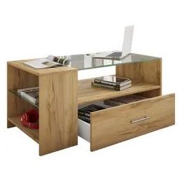 Couchtisch Vcm "Holz Sofatisch Couchtisch Schublade Glas Tindala", braun (honig, eiche), B:100cm T:50cm, Tische, Couchtisch