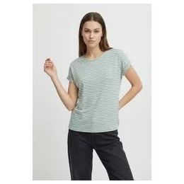 Kurzarmshirt Only CARMAKOMA "CARMOSTER STRIPE S/S O-NECK TOP JRS NOOS", Damen, Gr. L, jadeite stripes:cloud dancer, Jersey, Obermaterial: 75% Viskose, 20% Polyester, 5% Elasthan, gestreift, regular fit normal, Rundhals, Shirts