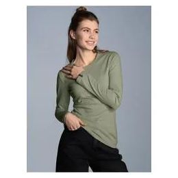 Longsleeve TRIGEMA "TRIGEMA Langarmshirt", Damen, Gr. S, salbei, Feinstrick, 95% Baumwolle, 5% Elastan, Basic, lang, Rundhals, Shirts
