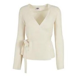 Cardigan Urban Classics "Urban Classics Damen Ladies Rib Knit Wrapped Cardigan", Damen, Gr. S, sandwei&szlig;, 35% Polyacryl, 35% Viskose, 30% Polyamid, unifarben, V-Ausschnitt, Strickjacken