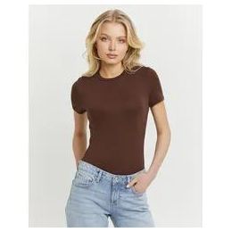 Kurzarmbody Tally Weijl "SBOCOCOSYT", Damen, Gr. S, N-Gr, rocky road, Jersey, Obermaterial: 100% Baumwolle, unifarben, figurbetont, Rundhals, Bodys, Baumwollmischung, Basic, eng anliegend
