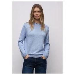 Strickpullover Street One, Damen, Gr. 38, bonnet blau, Web, 100% Baumwolle, unifarben, comfort fit normal, U-Boot-Ausschnitt, B&uuml;ndchen, Pullover Strickpullover, aus reiner Baumwolle
