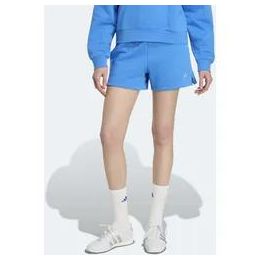 Shorts Adidas SPORTSWEAR "ESSENTIALS SMALL LOGO FEELCOZY", Damen, Gr. XXL, N-Gr, ray blau, wei&szlig;, normal, gr., Obermaterial: 70% Baumwolle, 30% Polyester, Hosen Shorts