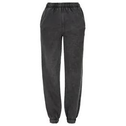 Jogginghose Urban Classics "Urban Classics Damen Ladies High Waist Stone Washed Sweat Pants", Herren, Gr. L, US-Gr&ouml;&szlig;en, schwarz, 70% Baumwolle, 30% Polyester, unifarben, loose fit, Hosen Jogginghose