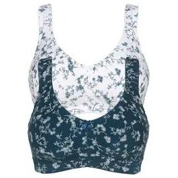B&uuml;stenhebe bonprix "BH ohne B&uuml;gel mit weicher Baumwolle (2er Pack)", Damen, Gr. 75, Cup D, blau (blaupetrol, wei&szlig; gebl&uuml;mt), Obermaterial: 95% Baumwolle, 5% Elasthan. Futter: 100% Baumwolle, BHs B&uuml;stenhebe, im praktischen 2er Pack, ohne B&uuml;gel, leicht gepolsterte Tr&auml;ger