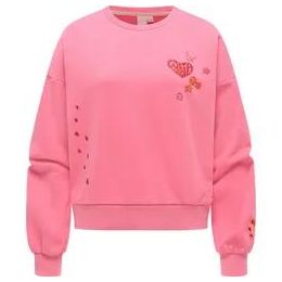 Sweater Ragwear "Wuss PP", Damen, Gr. S (36), pink, Material: 70% Baumwolle, 30% Polyester, oversize h&uuml;ftlang, Rundhals, &Auml;rmel ohne &Auml;rmelschlitz Rippb&uuml;ndchen, Sweatshirts Sweater, l&auml;ssiges oversized Damen Sweatshirt mit Print