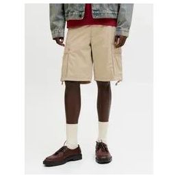 Jack & Jones Cargohose JACK & JONES "JPSTCOLE FRANK CARGO SHORT MID SN", Damen, Gr. L, N-Gr, crockery, Web, Obermaterial: 100% Baumwolle, unifarben, Hosen Cargohose, mit Seitentaschen