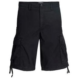 Jack & Jones PlusSize Cargoshorts "JPSTCOLE FRANK CARGO SHORT MID SN PLS", Herren, Gr. 46 (6XL), N-Gr, schwarz, Web, Obermaterial: 100% Baumwolle, JACK & JONES PLUSSIZE, unifarben, kniefrei, Hosen, mit Taschenb&auml;ndern