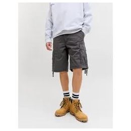 Jack & Jones Cargohose JACK & JONES "JPSTCOLE FRANK CARGO SHORT MID SN", Damen, Gr. L, N-Gr, asphalt, Web, Obermaterial: 100% Baumwolle, unifarben, Hosen Cargohose, mit Seitentaschen