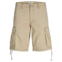 Jack & Jones Cargohose JACK & JONES "JPSTCOLE FRANK CARGO SHORT MID SN", Damen, Gr. M, N-Gr, crockery, Web, Obermaterial: 100% Baumwolle, unifarben, Hosen Cargohose, mit Seitentaschen