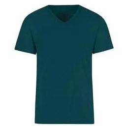T-Shirt TRIGEMA "TRIGEMA T Shirt aus Biobaumwolle mit V-Ausschnitt", Damen, Gr. L, saphir, Single Jersey, 100% Baumwolle (Bio-Baumwolle kbA), Basic, lang, V-Ausschnitt, Shirts T-Shirt