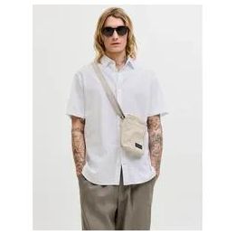 Jack & Jones Kurzarmhemd JACK & JONES "JJESUMMER LINEN BLEND SHIRT S/S SN", Herren, Gr. S, N-Gr, wei&szlig;, Web, Obermaterial: 70% Baumwolle, 30% Leinen, unifarben, normal normal, Hemden, Baumwolle mit Leinen, regular fit