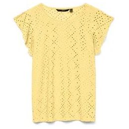 V&eacute;ro Moda Rundhalsshirt VERO MODA "VMTASSA SL FRILL TOP NOOS", Damen, Gr. L, pale banana, Jersey, Obermaterial: 95% Polyester, 5% Elasthan, unifarben, loose fit normal, Rundhals, Shirts Rundhalsshirt, Materialmix, loose fit