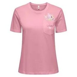 Kurzarmshirt Only "ONLPOLLY LIFE REG S/S POCKET TOP BOX JRS", Damen, Gr. XS, romance rose print:flowers, Jersey, Obermaterial: 100% Baumwolle, bedruckt, regular fit normal, Rundhals, Shirts, Baumwolle, regular fit, Rundhals