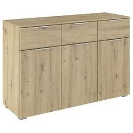 Kombikommode Rauch "Sideboard Schubladenkommode CORTONA mit Dekor-Front", eiche artisan, B:120cm H:81cm T:42cm, Holzwerkstoff, Sideboards, Kombikommode, mit 3 Schubladen und 3 verstellbaren Einlegeboden MADE IN GERMANY