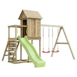 Spielturm FUNGOO "MaxPlay 5", gr&uuml;n, Spielt&uuml;rme, KinderB:368cm H:262cm T:370cm, FSC-zertifizierter Massivholz, Metall, Polyethylen, mit Spielhaus, Rutsche, Doppelschaukel, Kletterwand, B:368cm H:262cm T:370cm, Topseller