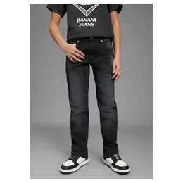 Straight-Jeans Bruno Banani "Gerade Stretchjeans mit modischer Stickerei auf Po-Tasche, f&uuml;r Jungen", Jungen, Gr. 140, N-Gr, schwarz used, Denim/Jeans, Obermaterial: 98% Baumwolle, 2% Elasthan, bestickt, l&auml;ssig geschnitten lang, Jeans Straight-Jeans, f&uuml;r Jungen, normal hohe Leibh&ouml;he, mit Stickerei