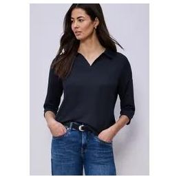 3/4-Arm-Shirt Street One, Damen, Gr. 38, shadowed navy, Jersey, Obermaterial: 50% Viskose, 47% Polyester, 3% Elasthan, unifarben, normal h&uuml;ftbedeckend, V-Ausschnitt, Shirts 3/4-Arm-Shirt, mit Polokragen und V-Ausschnitt