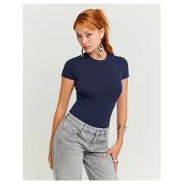 Kurzarmbody Tally Weijl "SBOCOCOSYT", Damen, Gr. S, N-Gr, nuit, Jersey, Obermaterial: 100% Baumwolle, unifarben, figurbetont, Rundhals, Bodys, Baumwollmischung, Basic, eng anliegend