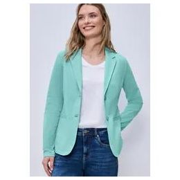 Sweatblazer Street One, Damen, Gr. 44, misty mint, Jersey, 93% Baumwolle, 7% Elasthan, unifarben, normal normal, V-Ausschnitt, abgesteppt, Blazer, im soften Baumwoll-Mix