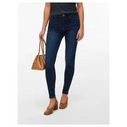 V&eacute;ro Moda Skinny-fit-Jeans VERO MODA "VMPOLLY MR SKINNY JEANS RA3051 NOOS", Damen, Gr. L, L&auml;nge 32, dunkelblau denim, Denim/Jeans, Obermaterial: 98% Baumwolle, 2% Elasthan, unifarben, skinny fit lang, Jeans, Baumwollmischung, skinny fit