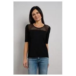 Rundhalsshirt Seidel Moden, Damen, Gr. 48, schwarz, Jersey, Obermaterial: 94% Viskose, 6% Elasthan, unifarben, normal h&uuml;ftbedeckend, Rundhals, Shirts Rundhalsshirt, mit transparenten Lochmuster vorne - MADE IN GERMANY