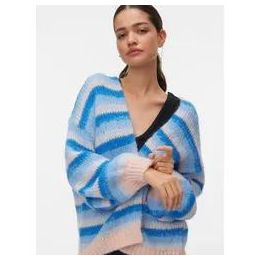 V&eacute;ro Moda Strickjacke VERO MODA "VMMAYBE STRIPE LS OPEN CARDIGAN NOOS", Damen, Gr. XS, cashmere blau stripes:with nebulas blau, alaskan blau, chintz rose, brunnera blau, Strick, Obermaterial: 100% Polyester, geringelt, gestreift, loose fit h&uuml;ftbedeckend, V-Ausschnitt, weit Strickb&uuml;ndchen, Strickjacken Strickjacke, Kunstfaser, loose fit