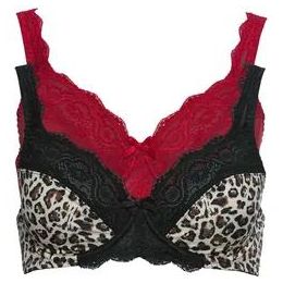 B&uuml;gel-BH bonprix "B&uuml;gel-BH mit zarter Spitze (2er Pack)", Damen, Gr. 95, Cup B, schwarz (schwarz, leo bedruckt, dunkelrot), Obermaterial: 88% Polyester, 12% Elasthan. Futter: 90% Polyamid, 10% Elasthan. Spitze: 90% Polyamid, 10% Elasthan, unifarben mit Farbeins&auml;tzen, BHs B&uuml;gel-BH, mit B&uuml;gel und Spitzen-Details