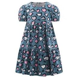 Jerseykleid happy girls, M&auml;dchen, Gr. 146, N-Gr, dove blau, Jersey, Obermaterial: 95% Baumwolle, 5% Elasthan, bedruckt, Basic knieumspielend, Rundhals, Puff&auml;rmel mit Gummizug, Kleider Jerseykleid
