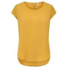 Kurzarmbluse Only "ONLVIC &ndash; feminines Blusenshirt in lockerer Form", Damen, Gr. 40, harvest gold, Web, Obermaterial: 97% Polyester, 3% Elasthan, unifarben, regular fit Po-bedeckend, Rundhals, Blusen, Materialmix, regular fit