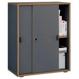 Aktenschrank Vcm "B&uuml;roschrank Aktenschrank Schiebet&uuml;ren Salia 2fach", schwarz (anthrazit), B:60cm T:37cm, Obermaterial: 100% Holz Wood., Schr&auml;nke