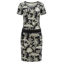 Sommerkleid Ragwear "Baomi Tropic YOUMODO", Damen, Gr. XL (42), Normalgr&ouml;&szlig;en, schwarz, Material: 100% Baumwolle, figurumspielend ca. Mitte Oberschenkel, Rundhals, &Auml;rmel ohne &Auml;rmelschlitz Rippb&uuml;ndchen, Kleider Sommerkleid, Gemustertes Kurzarm Kleid f&uuml;r Damen