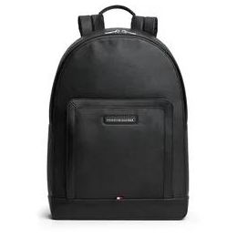 Cityrucksack Tommy Hilfiger "TH CENTRAL BACKPACK", Gr. B/H/T: 32cm x 43cm x 11cm, schwarz, Lederimitat, Rucks&auml;cke Cityrucksack, Unisex Freitzeitrucksack, Arbeitsrucksack mit Vordertaschenfach