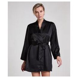 Hunkem&ouml;ller Bademantel HUNKEM&Ouml;LLER "Kimono Satin" Gr. XS, schwarz, XS/S, 100% Polyester, Hausm&auml;ntel, Bademantel