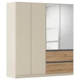 Dreht&uuml;renschrank Rauch "Kleiderschrank Schrank Garderobe COSTA in den Breiten 91/136/181 cm", beige (champagner), eiche artisan, eingriffe graumetallic, B:181cm H:197cm T:54cm, Holzwerkstoff, Schr&auml;nke, Dreht&uuml;renschrank, mit Spiegel, grifflose Front und Push-to-Open Funktion MADE IN GERMANY