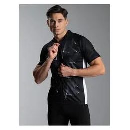Radtrikot TRIGEMA "TRIGEMA Fahrradjacke mit abstraktem Design", Gr. L, schwarz, Trikot, 100% Polyester (recycelt), Trikots