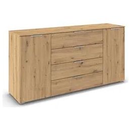 Kombikommode Rauch "Sideboard T&uuml;rkommode Schubladenkommode Kommode ASTANA", eiche artisan, B:160cm H:81cm T:42cm, Holzwerkstoff, Sideboards, Kombikommode, 2-t&uuml;rig, 4 ger&auml;umige Schubladen, Kantengriff Alufarben MADE IN GERMANY