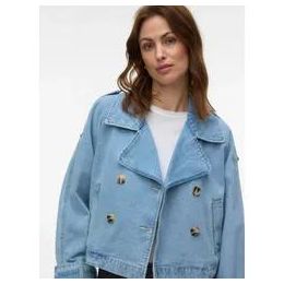V&eacute;ro Moda Jeansjacke VERO MODA "VMLELOU LS SHORT TRENCHCOAT MIX NOOS", Damen, Gr. L, light blau denim, Denim/Jeans, Obermaterial: 100% Baumwolle, unifarben, normal, V-Ausschnitt, Jacken Jeansjacke, Baumwolle, mit Schulterriegeln