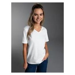 T-Shirt TRIGEMA "TRIGEMA T Shirt aus Biobaumwolle mit V-Ausschnitt", Damen, Gr. XXL, wei&szlig;, Single Jersey, 100% Baumwolle (Bio-Baumwolle kbA), Basic, lang, V-Ausschnitt, Shirts T-Shirt