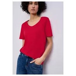 T-Shirt Street One "Style Gerda", Damen, Gr. 38, salsa rot, Jersey, Obermaterial: 50% Baumwolle, 50% Modal, unifarben, regular fit normal, V-Ausschnitt, Shirts T-Shirt, mit femininem V-Ausschnitt