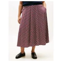A-Linien-Rock Tommy Hilfiger Curve "CRV VIS TWILL A-LINE MIDI SKIRT", Damen, Gr. 46, logo print navy, Web, Obermaterial: 100% Viskose, gemustert, wadenlang, R&ouml;cke A-Linien-Rock, in gro&szlig;en Gr&ouml;&szlig;en