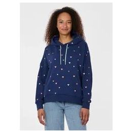 Kapuzensweatshirt Ragwear "PIRITA HEARTS", Damen, Gr. XXL, night blau, Sweatware, Obermaterial: 70% Baumwolle, 30% Polyester, bedruckt, normal, Rundhals, Sweatshirts, mit seitlichen Eingrifftaschen und bunter allover Herzchenstickerei