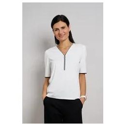 V-Shirt Seidel Moden, Damen, Gr. 36, wei&szlig;, Jersey, Obermaterial: 94% Viskose, 6% Elasthan, unifarben mit Farbeinsatz, tailliert h&uuml;ftbedeckend, tiefer V-Ausschnitt, kontrastfarben, Shirts, mit Rei&szlig;verschluss am Kragen - MADE IN GERMANY