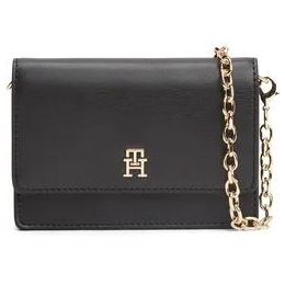 Kartenetui Tommy Hilfiger "TH ICON CARD HOLDER W/CHAIN", Damen, schwarz, Lederimitat, Kleinlederwaren, Damen Geldbeutel, Portemonnaie, Minibag mit TH-Logoemblem
