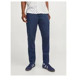 Jack & Jones Chinohose JACK & JONES "JPSTACE SUMMER CHINO PANT SN", Herren, Gr. 32, L&auml;nge 32, navy blazer, Web, Obermaterial: 70% Baumwolle, 30% Leinen, unifarben, slim fit kn&ouml;chellang, Hosen Chinohose, mit Rei&szlig;verschluss