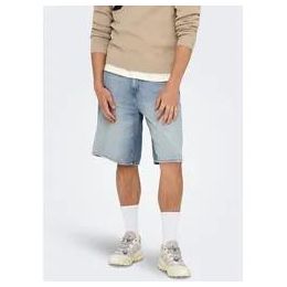 Only & Sons Shorts ONLY & SONS "ONSCARL BALL WB 2957 TAI", Damen, Gr. XXL, N-Gr, light blau denim, Denim/Jeans, Obermaterial: 100% Baumwolle, Abriebeffekte, relaxed fit kniebedeckend, Hosen Shorts