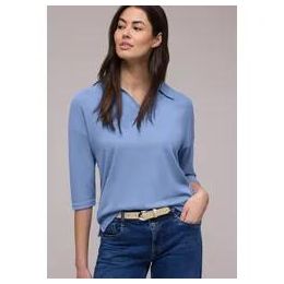 3/4-Arm-Shirt Street One, Damen, Gr. 38, bonnet blau, Jersey, Obermaterial: 50% Viskose, 47% Polyester, 3% Elasthan, unifarben, normal h&uuml;ftbedeckend, V-Ausschnitt, Shirts 3/4-Arm-Shirt, mit Polokragen und V-Ausschnitt