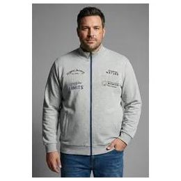 Sweatjacke MAN'S WORLD PLUS, Damen, Gr. 4XL (68/70), grau meliert, angeraute Sweatware, Obermaterial: 60% Baumwolle, 40% Polyester, bedruckt, regular fit, hoch geschlossener Ausschnitt, angesetztes B&uuml;ndchen, Sweatjacken Sweatjacke, aus angerauter Sweatware, Regular Fit, Langarm-Design
