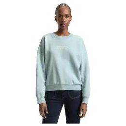 Sweatshirt Tom Tailor DENIM, Damen, Gr. XXL, silber cloud blau, Sweatware, Obermaterial: 70% Baumwolle, 30% Polyester, bedruckt, bequem, Rundhals, Rippb&uuml;ndchen, Sweatshirts Sweatshirt, Rundhals, bequeme Passform, bedruckt