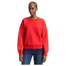 Sweatshirt Tom Tailor DENIM, Damen, Gr. S, brilliant rot, Sweatware, Obermaterial: 70% Baumwolle, 30% Polyester, bedruckt, bequem, Rundhals, Rippb&uuml;ndchen, Sweatshirts Sweatshirt, Rundhals, bequeme Passform, bedruckt